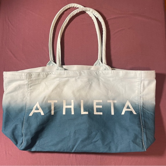Athleta | Bags | Athleta Beach Bag Tote Blue Ombre Cotton Canvas Gym ...